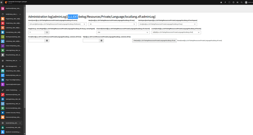 After version update show LLL:EXT label in backend - Multilanguage - TYPO3